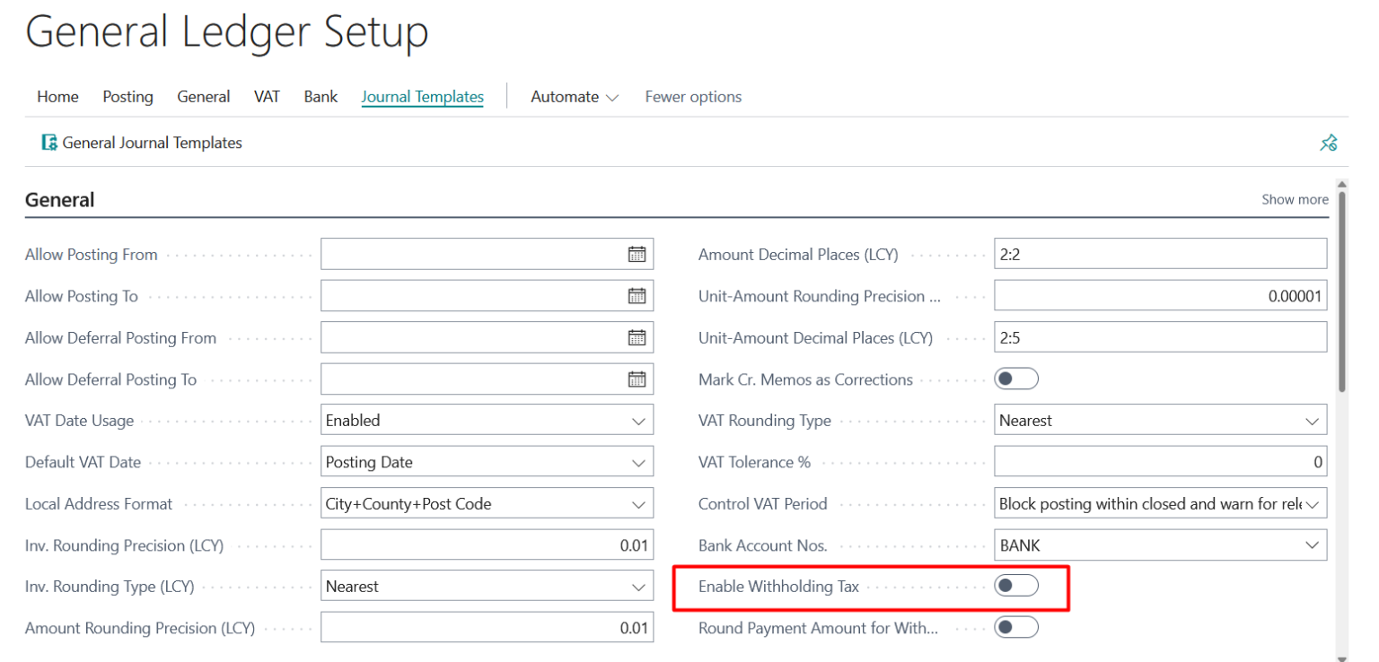 Calculate withholding taxes for vendors in Business Central (BC28 ...